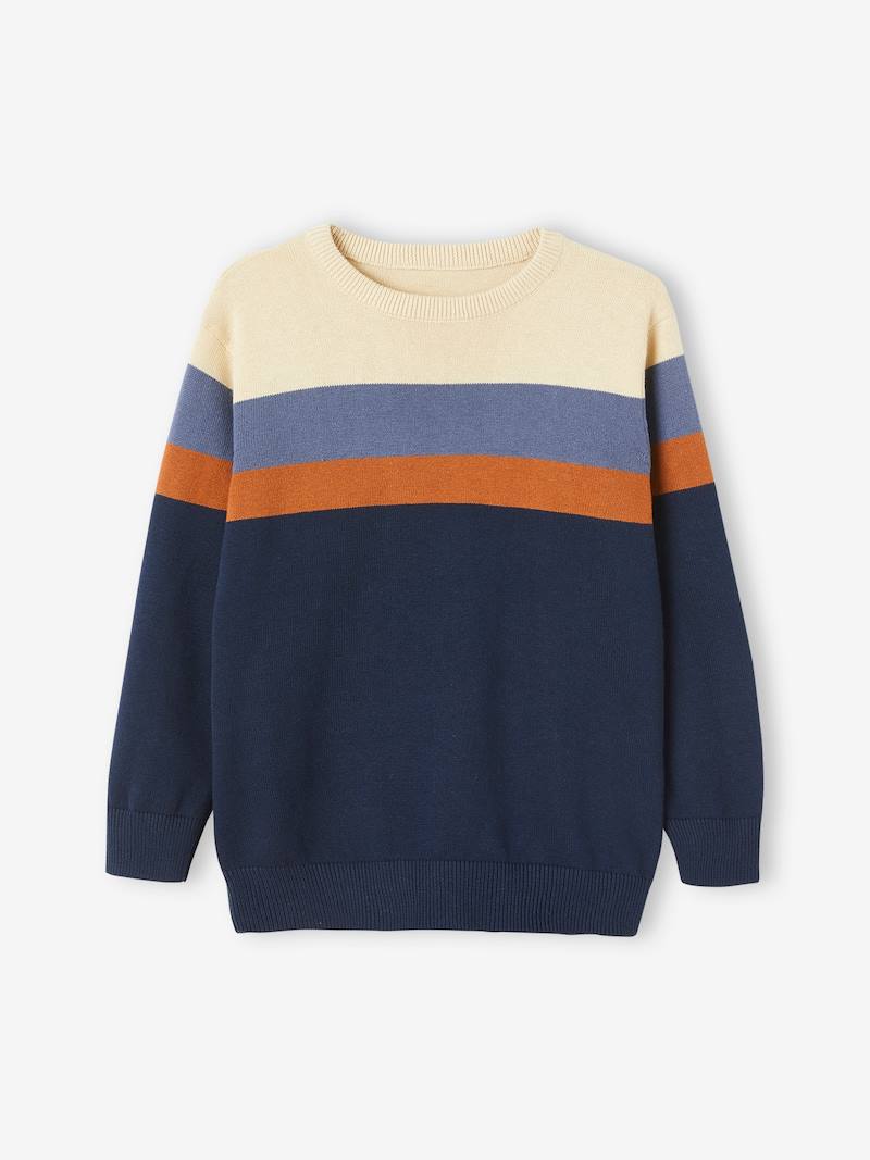 Striped Colourblock Jumper in Fine Knit for Boys - beige light solid ...