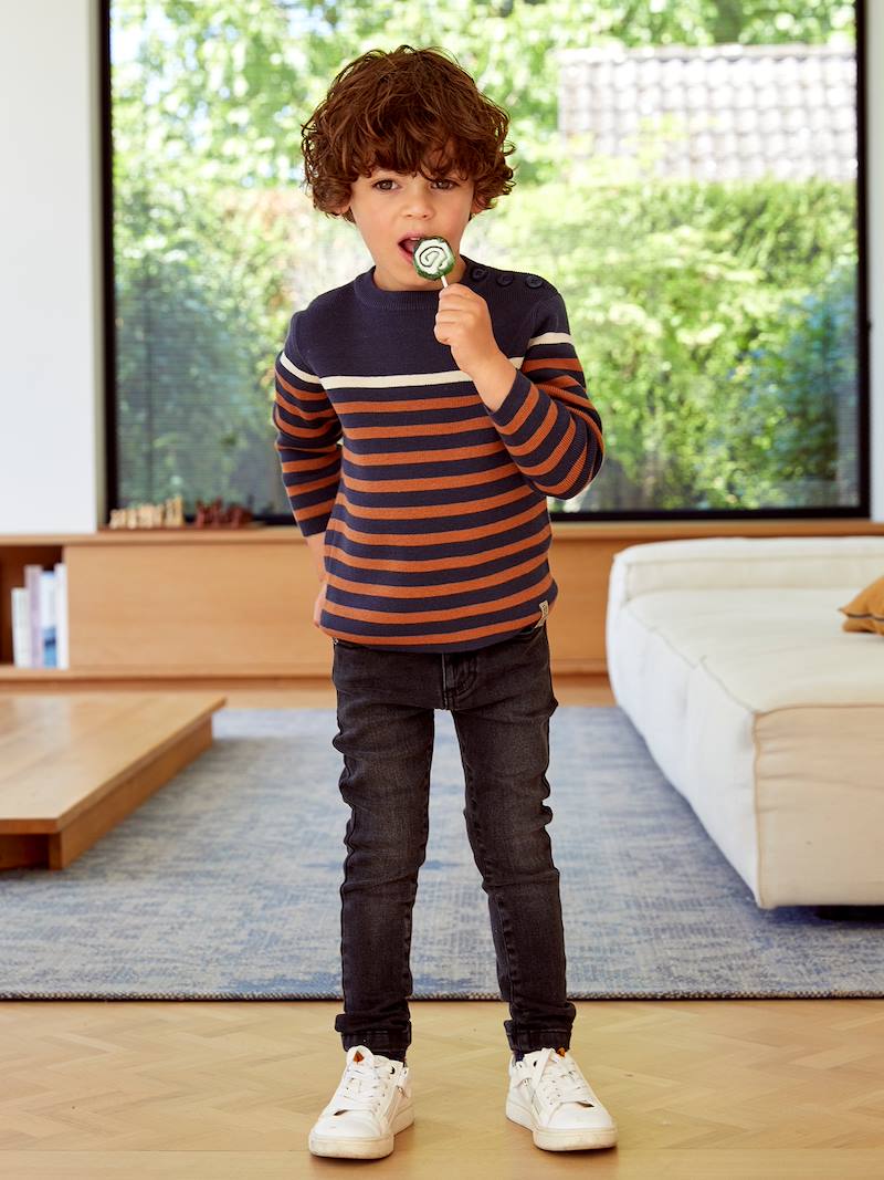 Sailor-Style Striped Jumper for Boys - brown medium striped, Boys ...