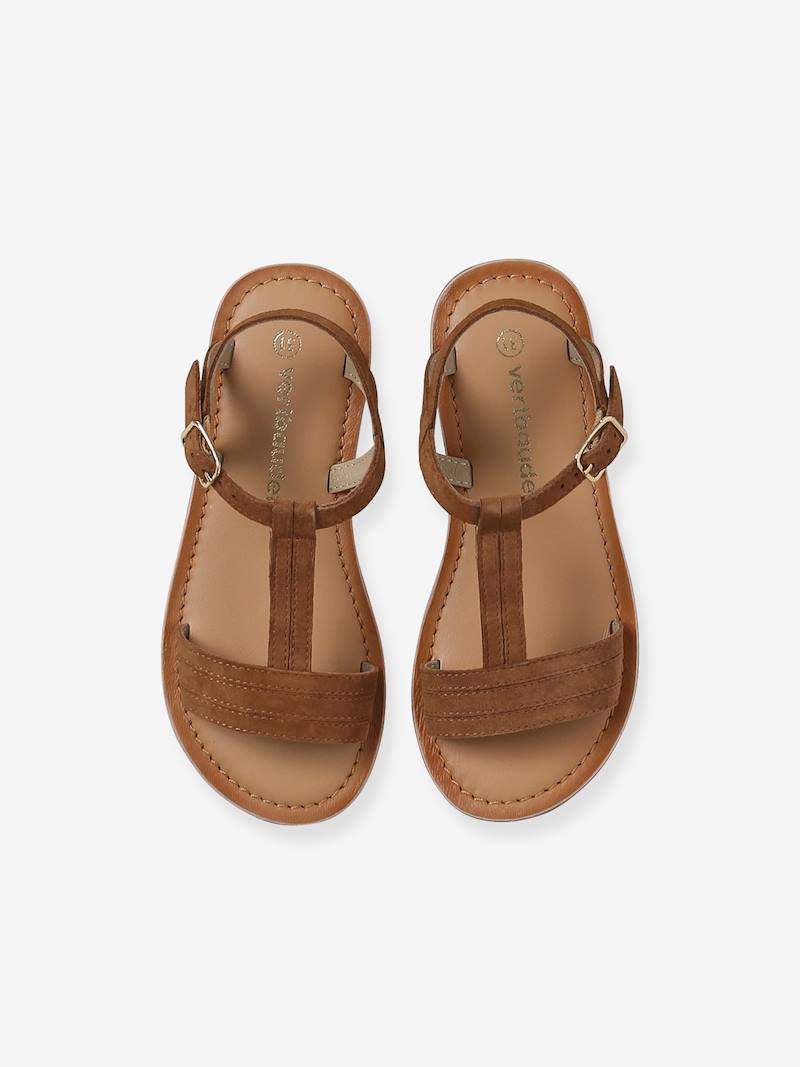 Leather Sandals for Girls - yellow light metallized, Shoes | Vertbaudet